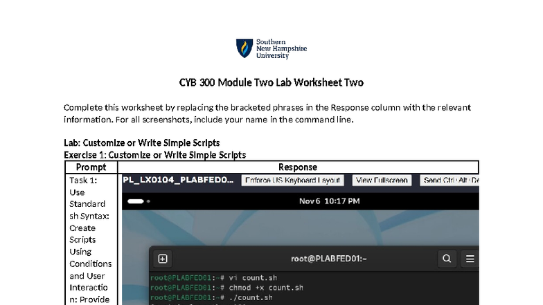 CYB 300 Module Two Lab Worksheet Two: Script Customization Guide - Studocu