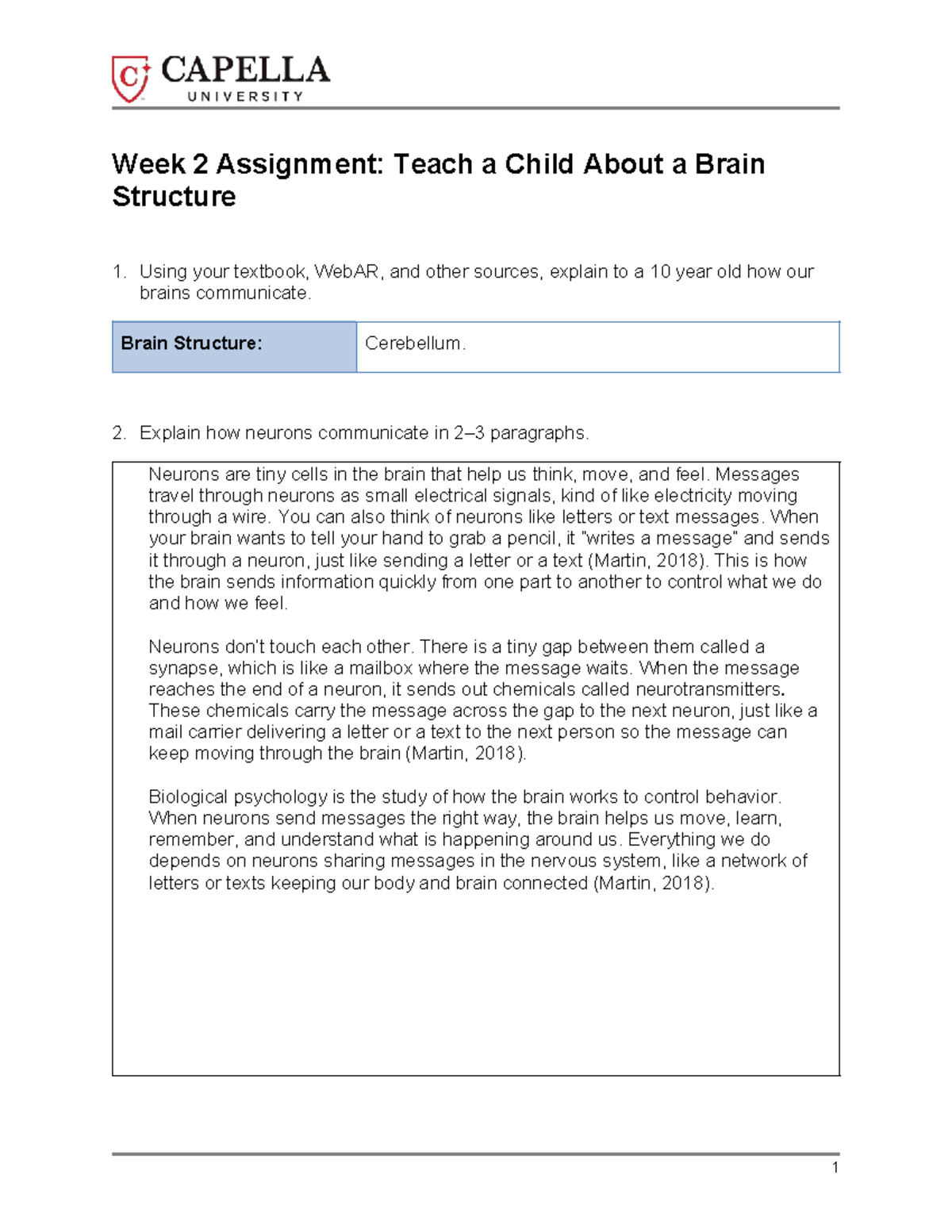 CF Week 2 Assignment: Explaining the Cerebellum to Kids - Studocu