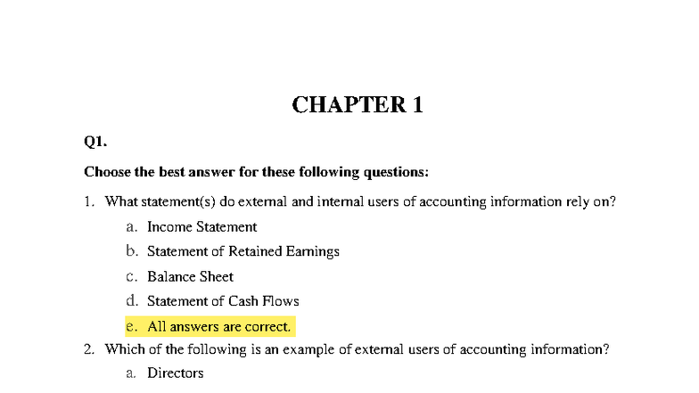 CHAPTER 1 - Accounting Questions and Answers (CKHC) - Studocu