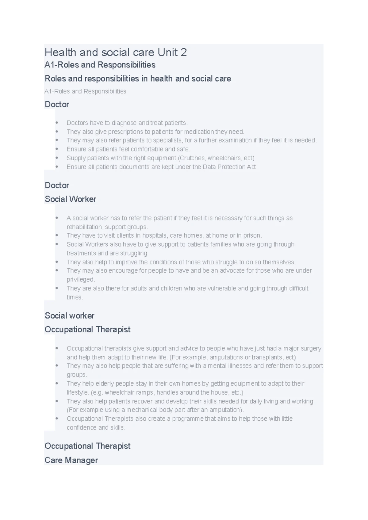 Unit 1 - BTEC National Health and Social Care Level 3 Revision Guide ...