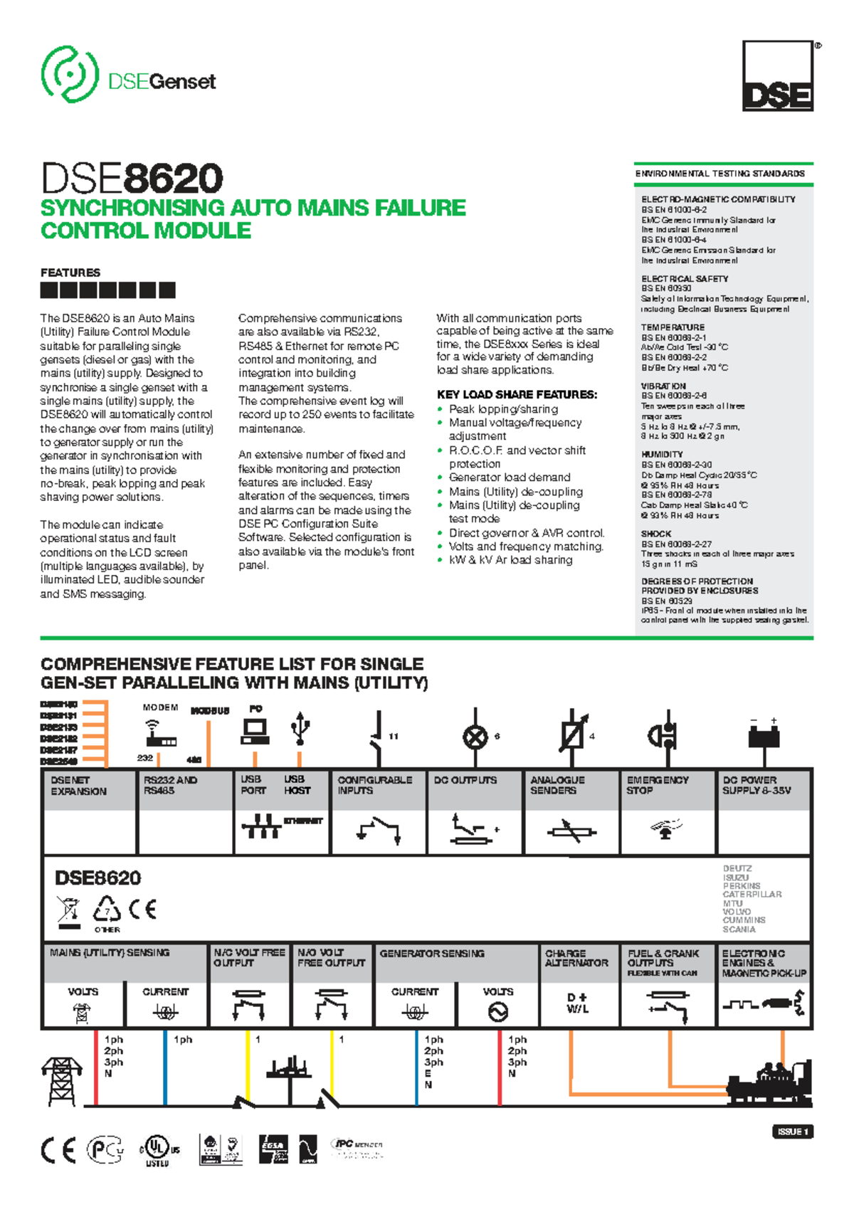 DSE8620 Data Sheet: Environmental Testing Standards & Features - Studocu