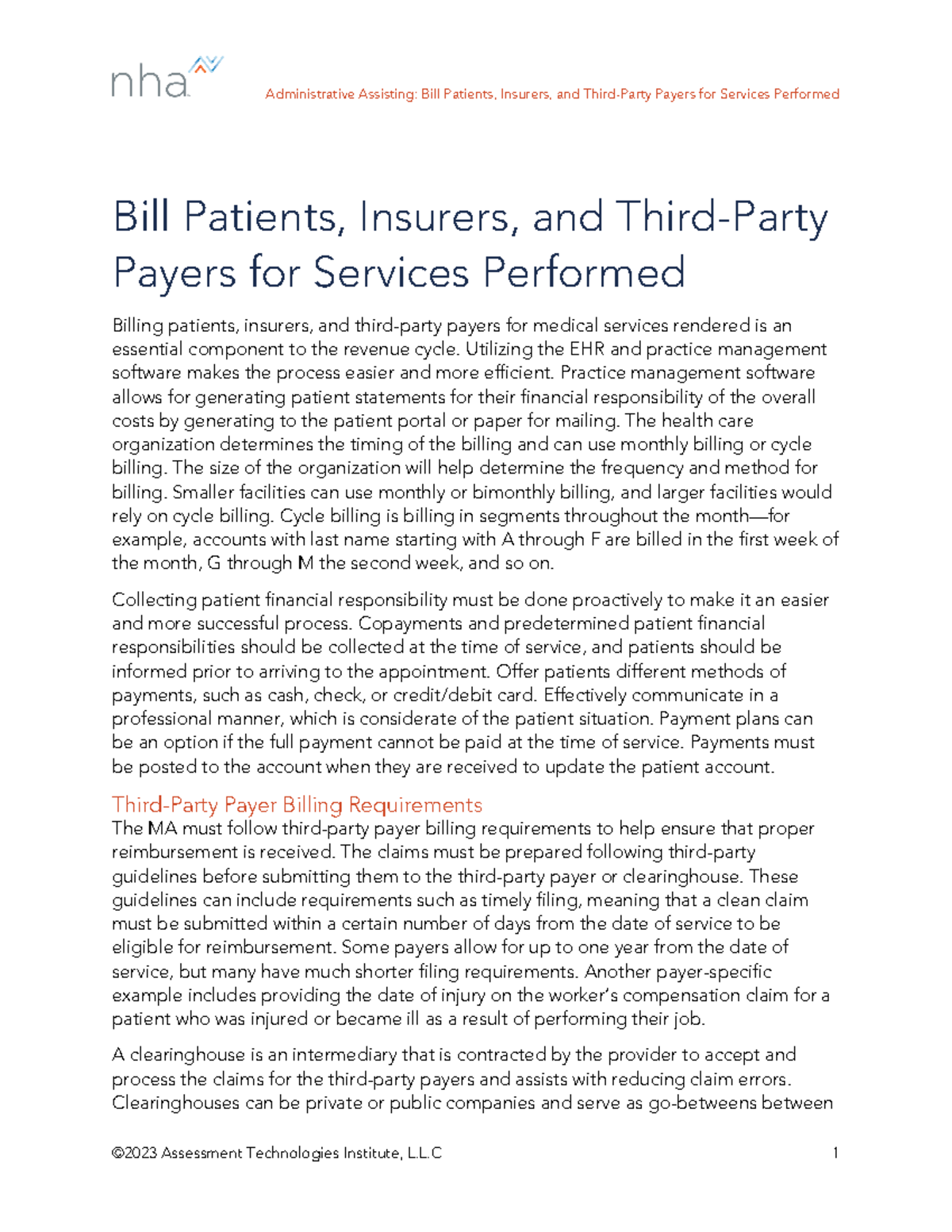 Billing Procedures for Patients and Third-Party Payers in Healthcare ...