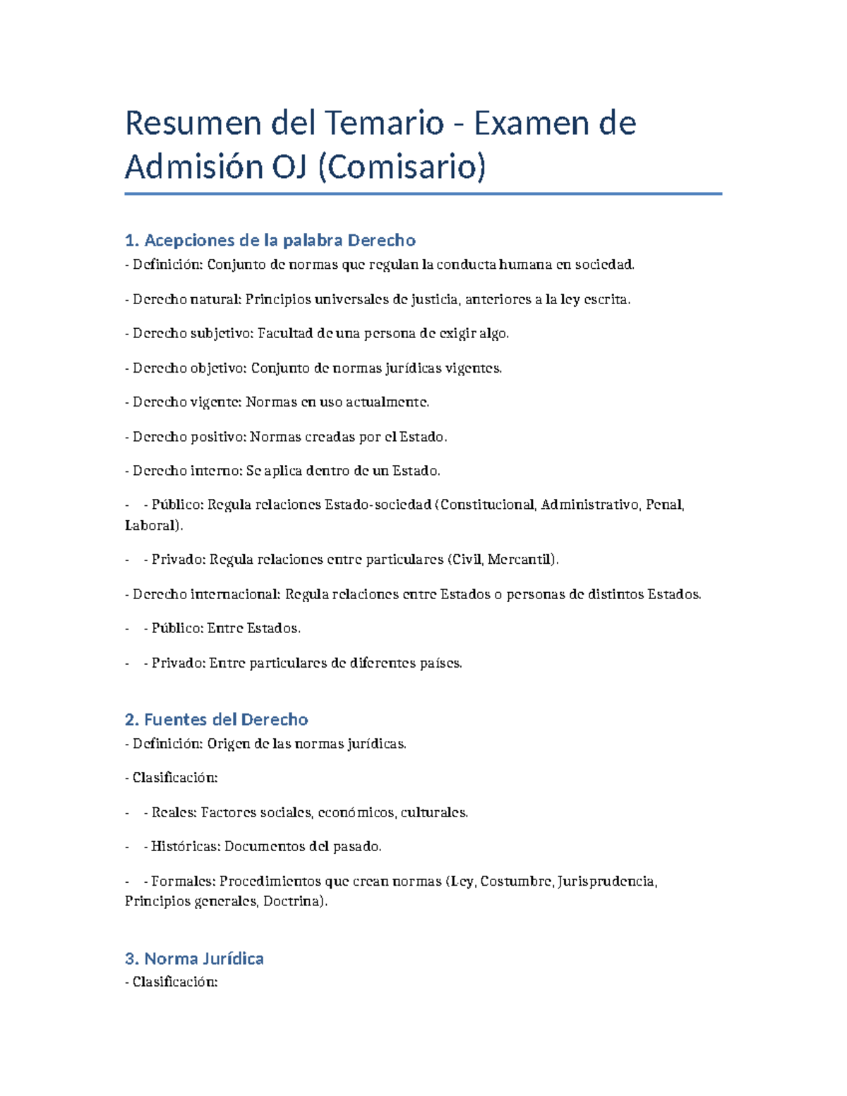 Resumen del Temario para el Examen de Admisión OJ (Comisario) - Studocu