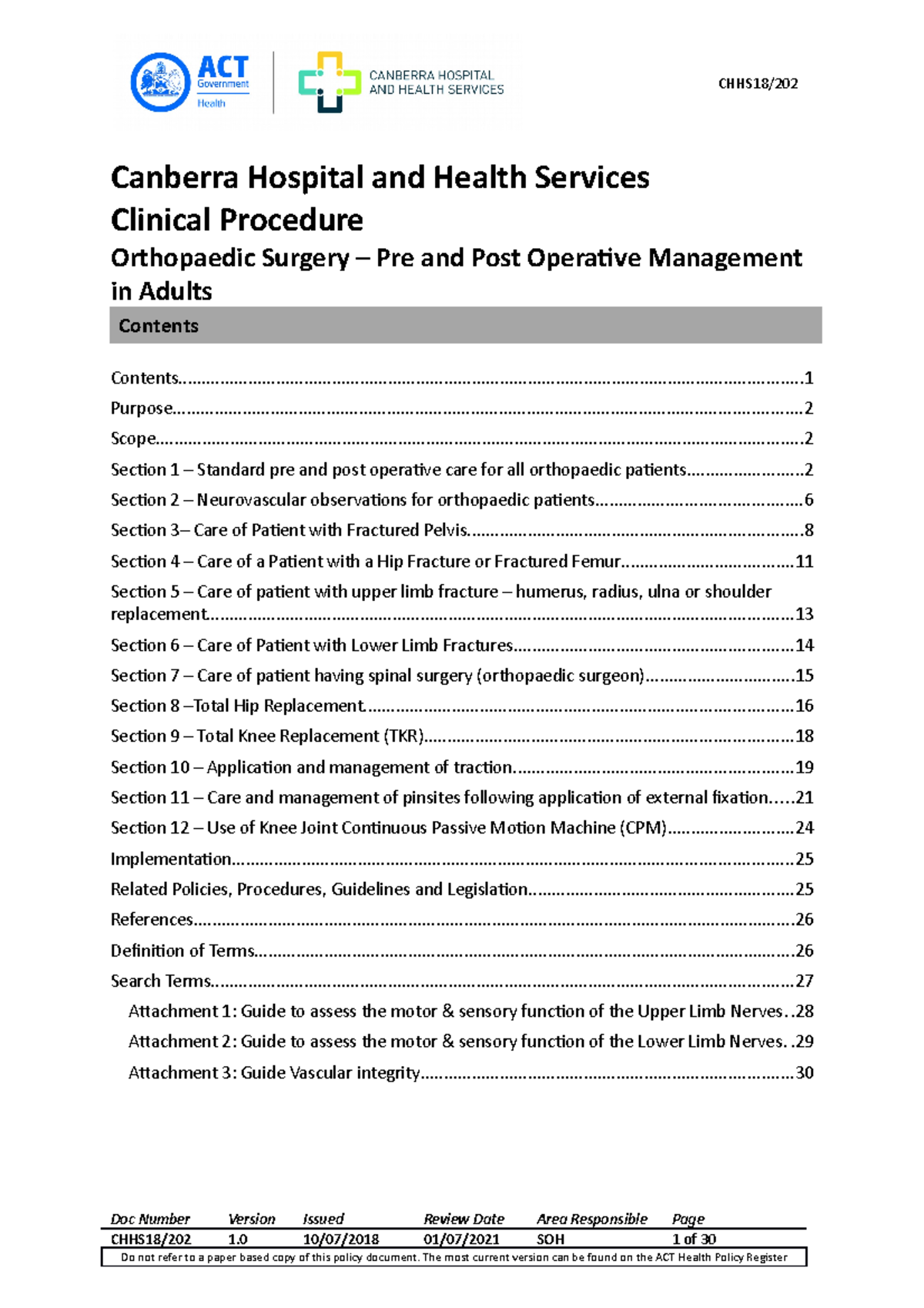Orthopaedic Surgery (CHHS18/202) - Pre & Post-Op Care Guidelines for ...