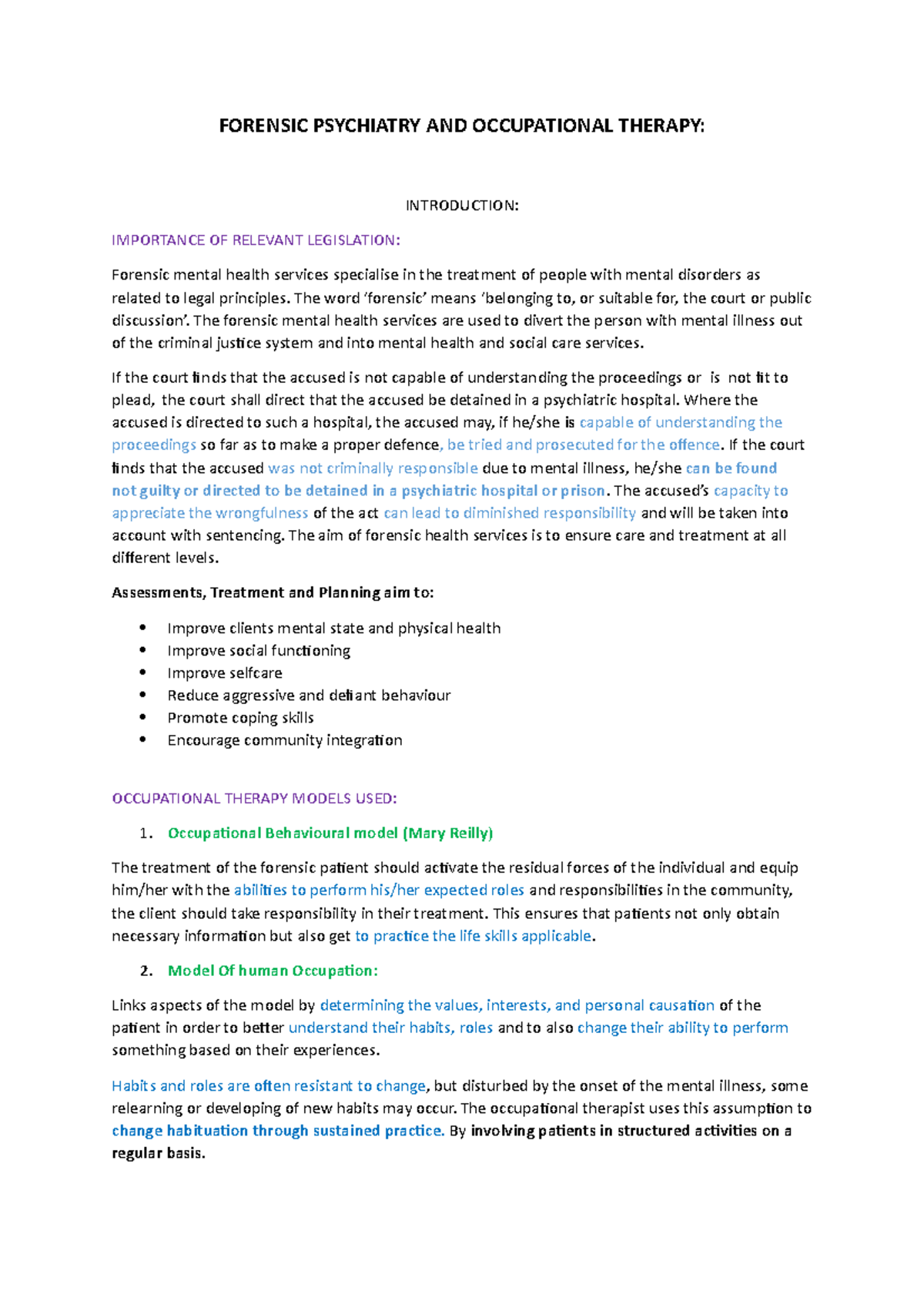 Forensic Psychiatry and Occupational Therapy - FORENSIC PSYCHIATRY AND ...