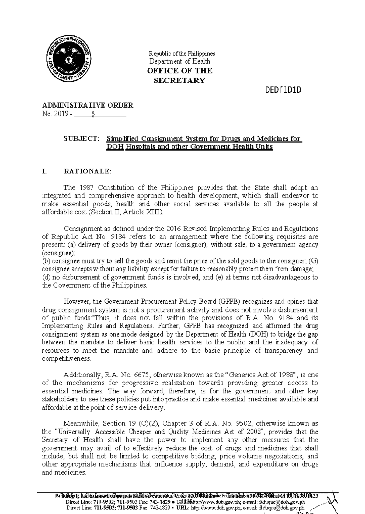 AO2019-058 - Simplified Consignment Policy for DOH Hospitals - Studocu