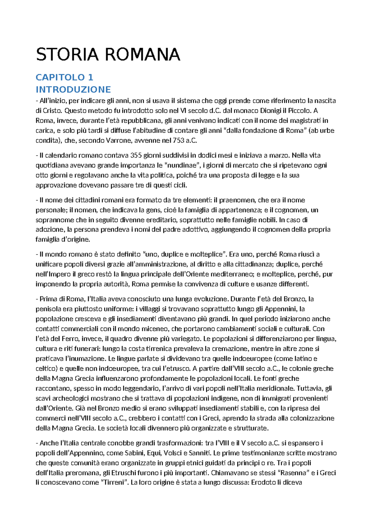 STORIA ROMANA - APPUNTI CAPITOLO 1: DALL'ORIGINE ALL'IMPERIO - Studocu