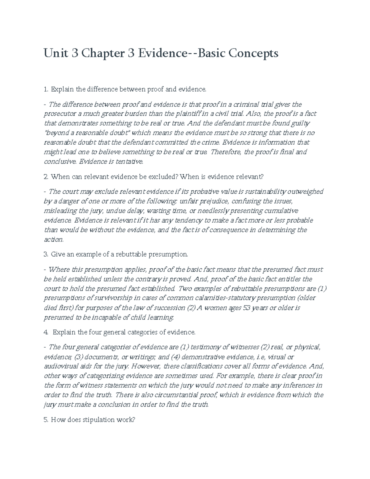 Unit 3 Q&A: Understanding Evidence Concepts and Their Applications ...