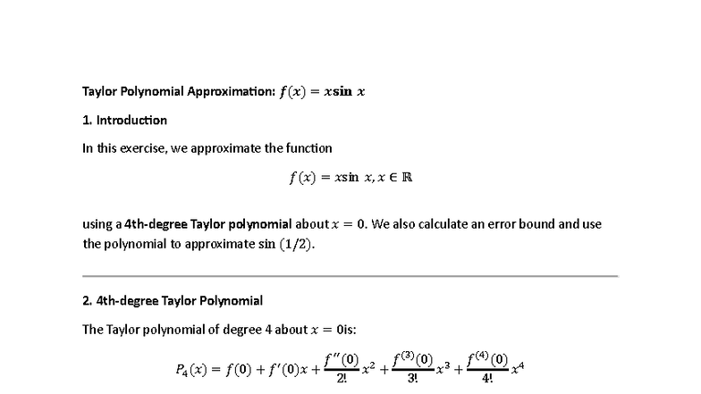 Taylor Polynomial Approximation Examples for WTW124 - Studocu
