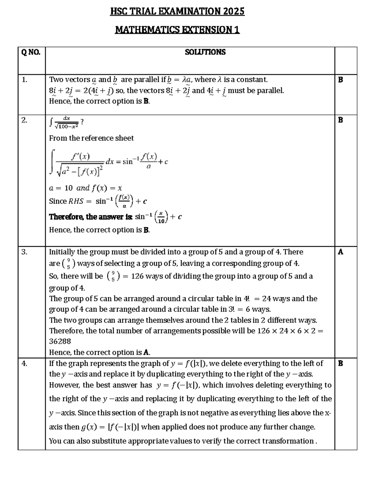 2025 HSC TRIAL EXAM MATHEMATICS EXTENSION 1 SOLUTIONS - Studocu