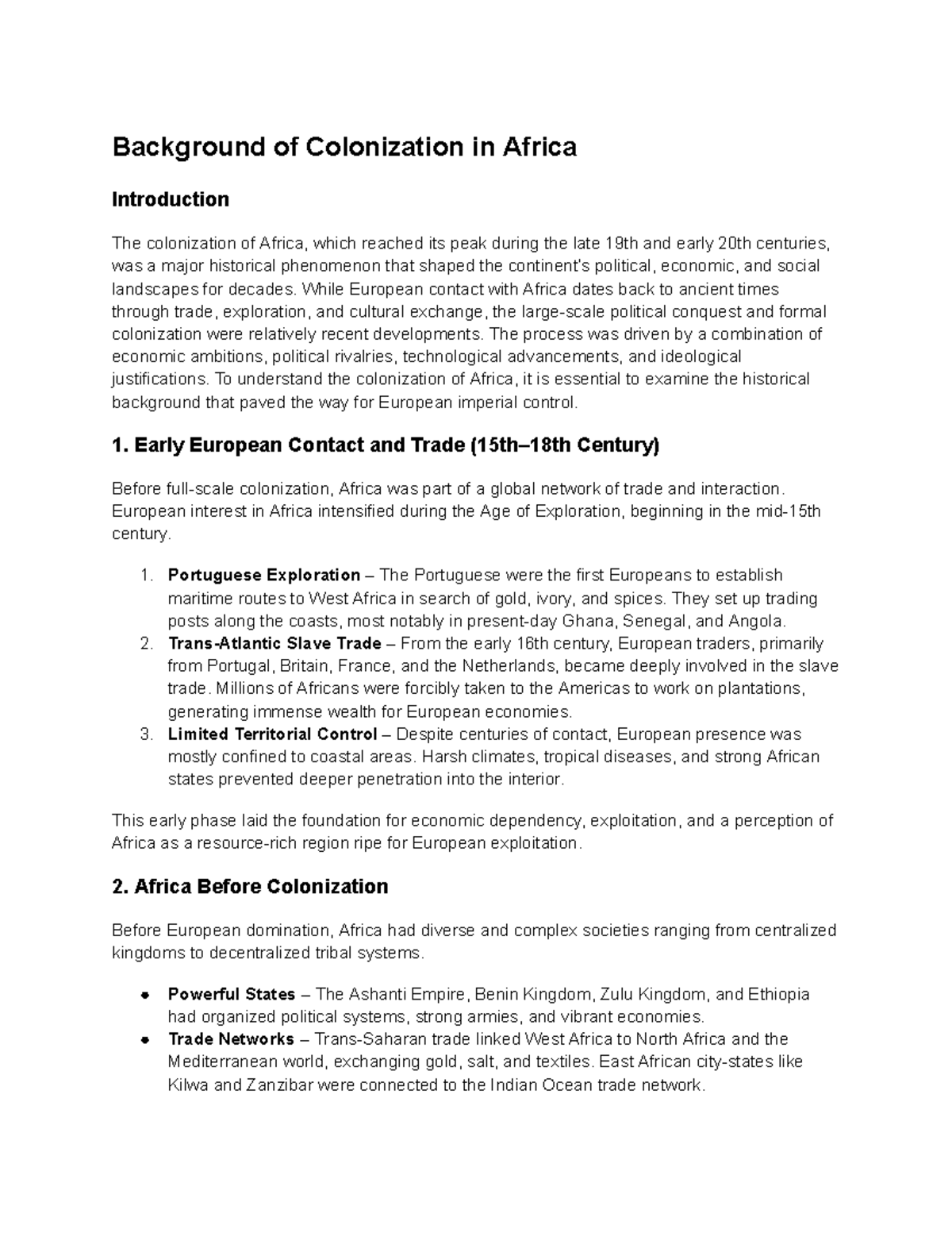 Colonization in Africa: Historical Background and Impacts - Studocu