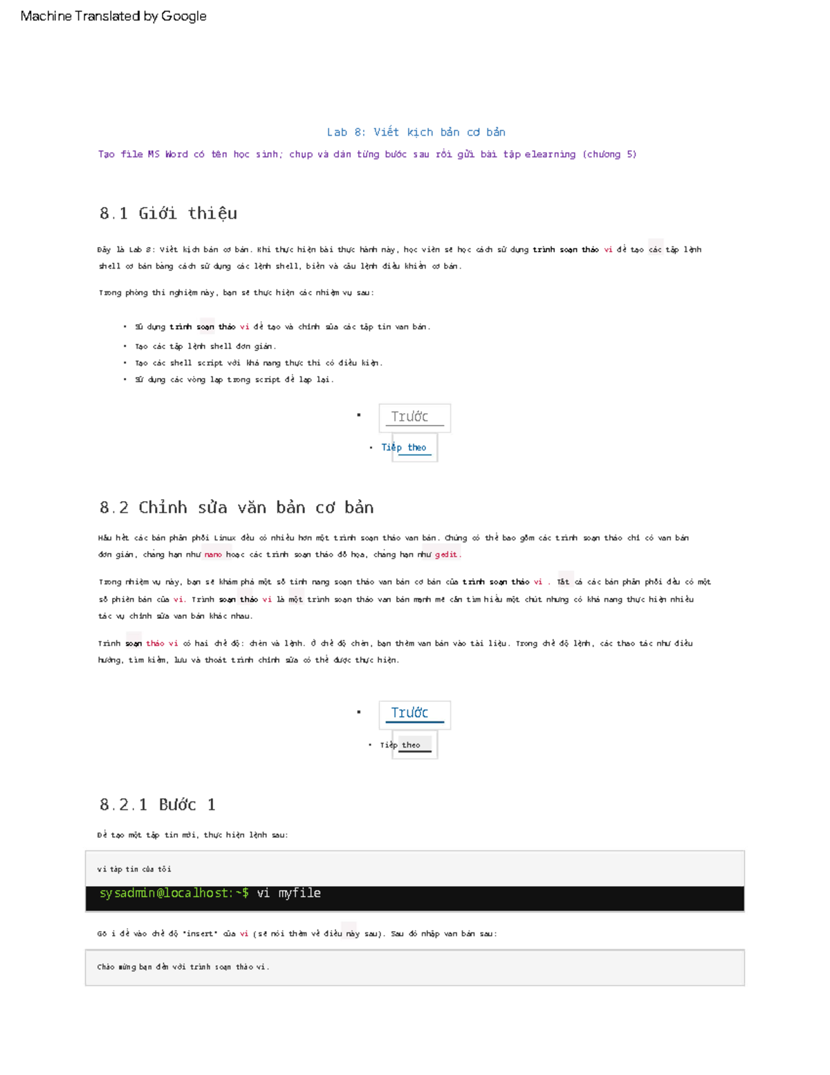 Lab 8 - Basic Scripting Linux OSS(5)TA trans - Trước 8.2 Bước 1 8 Giới ...