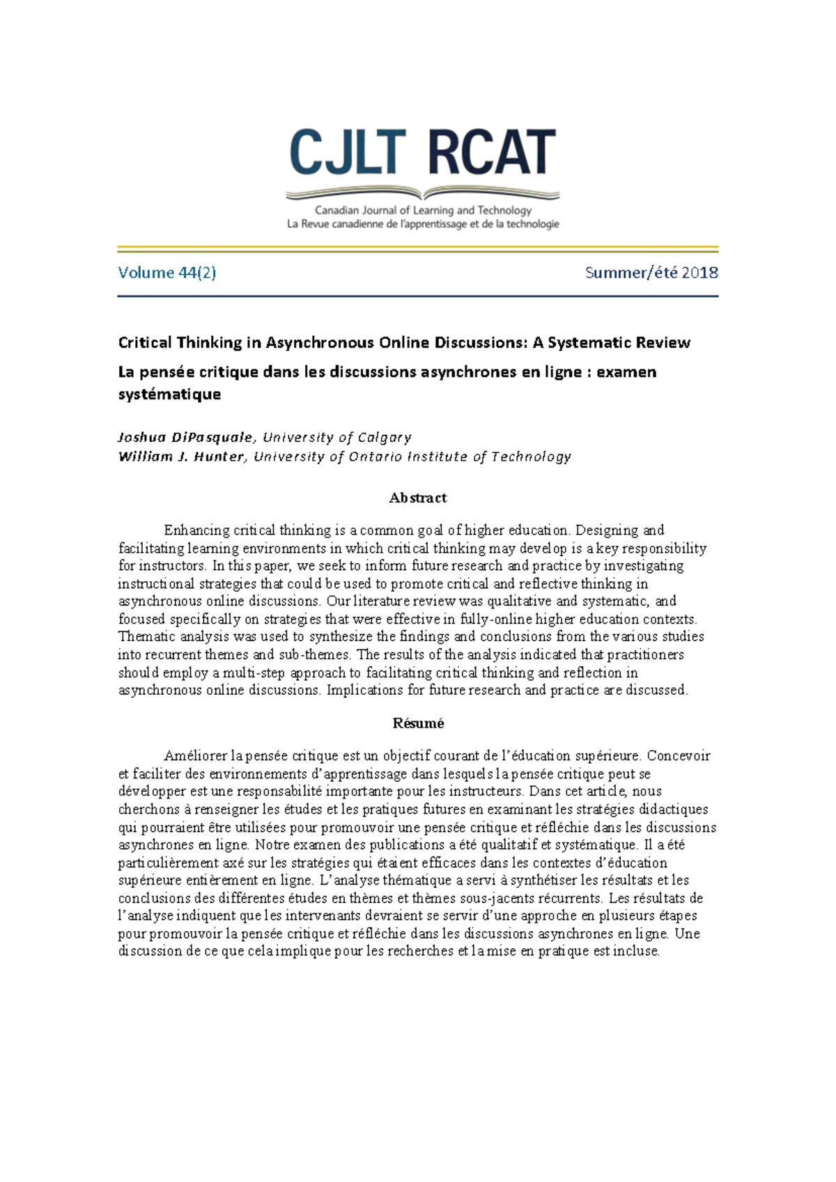 Critical Thinking in Asynchronous Online Discussions: A Systematic ...