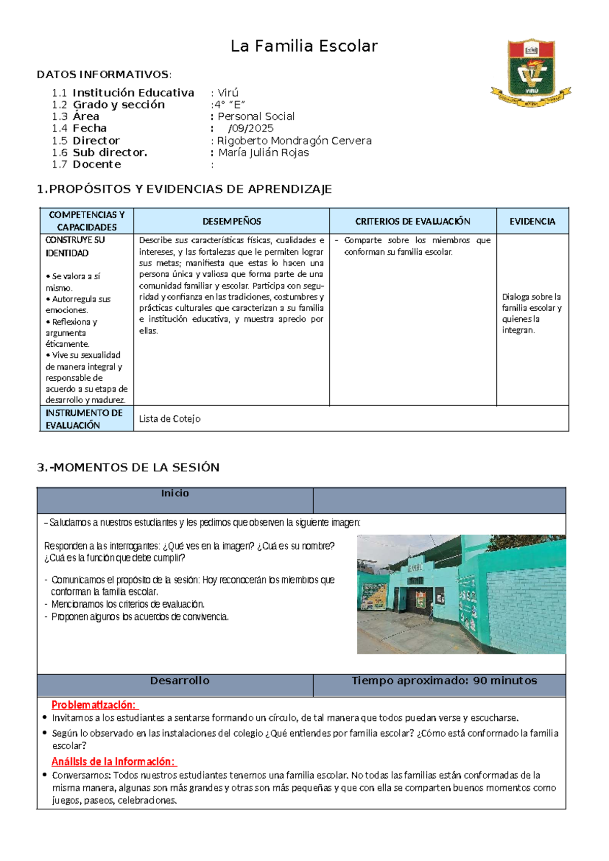 La Familia Escolar: Propósitos y Evaluación en Primaria - Studocu