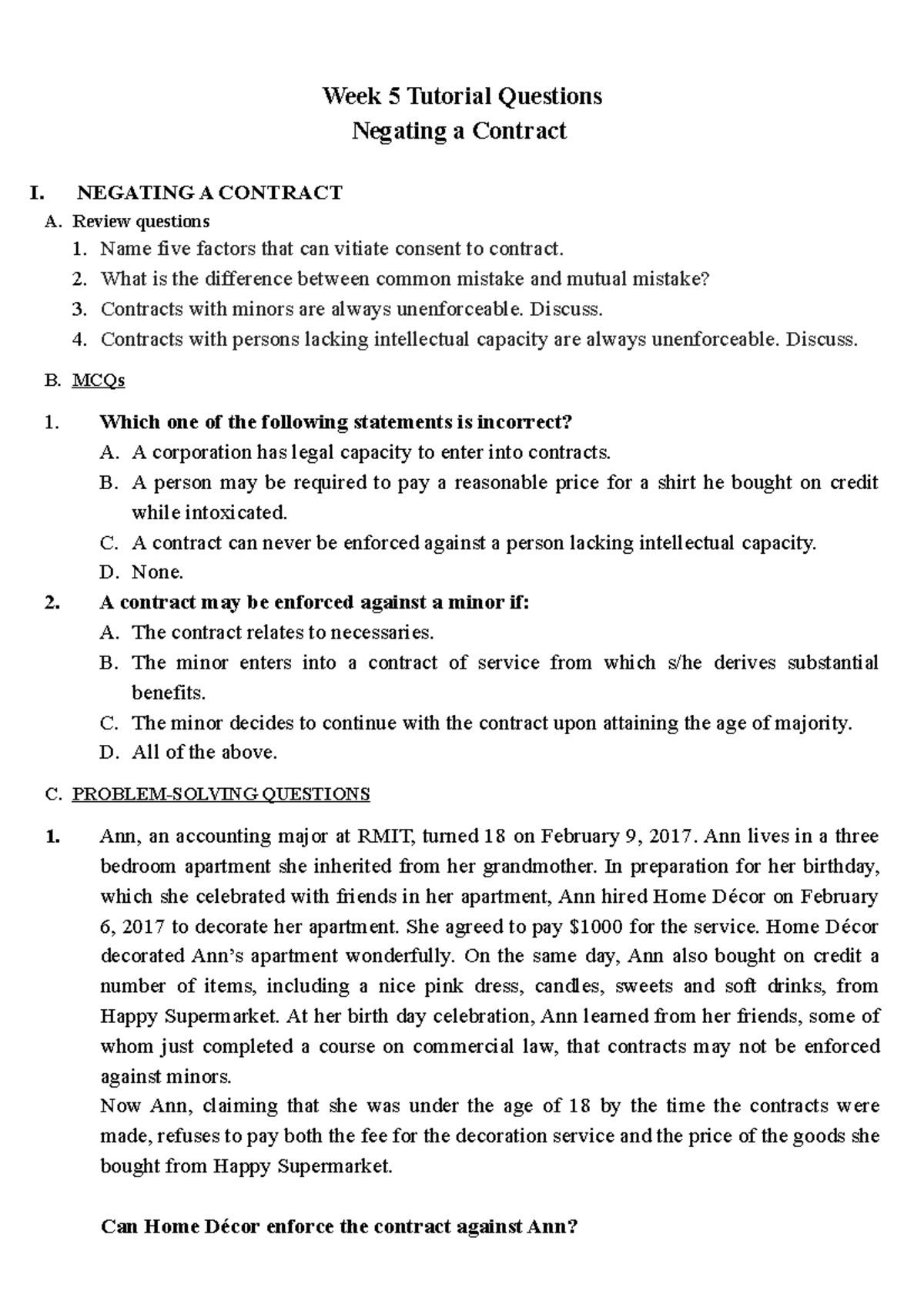 Week 5 Tutorial Questions - 2021 [Official Version] - Week 5 Tutorial Questions Negating a ...