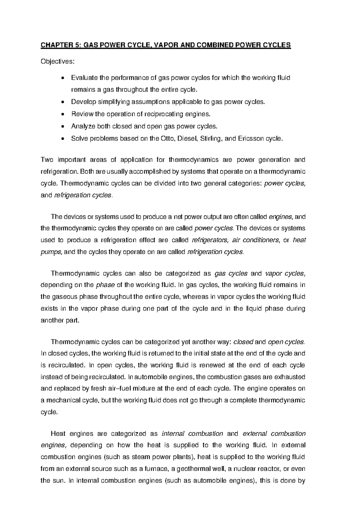 Chapter-5- Module - notes - CHAPTER 5 : GAS POWER CYCLE, VAPOR AND ...