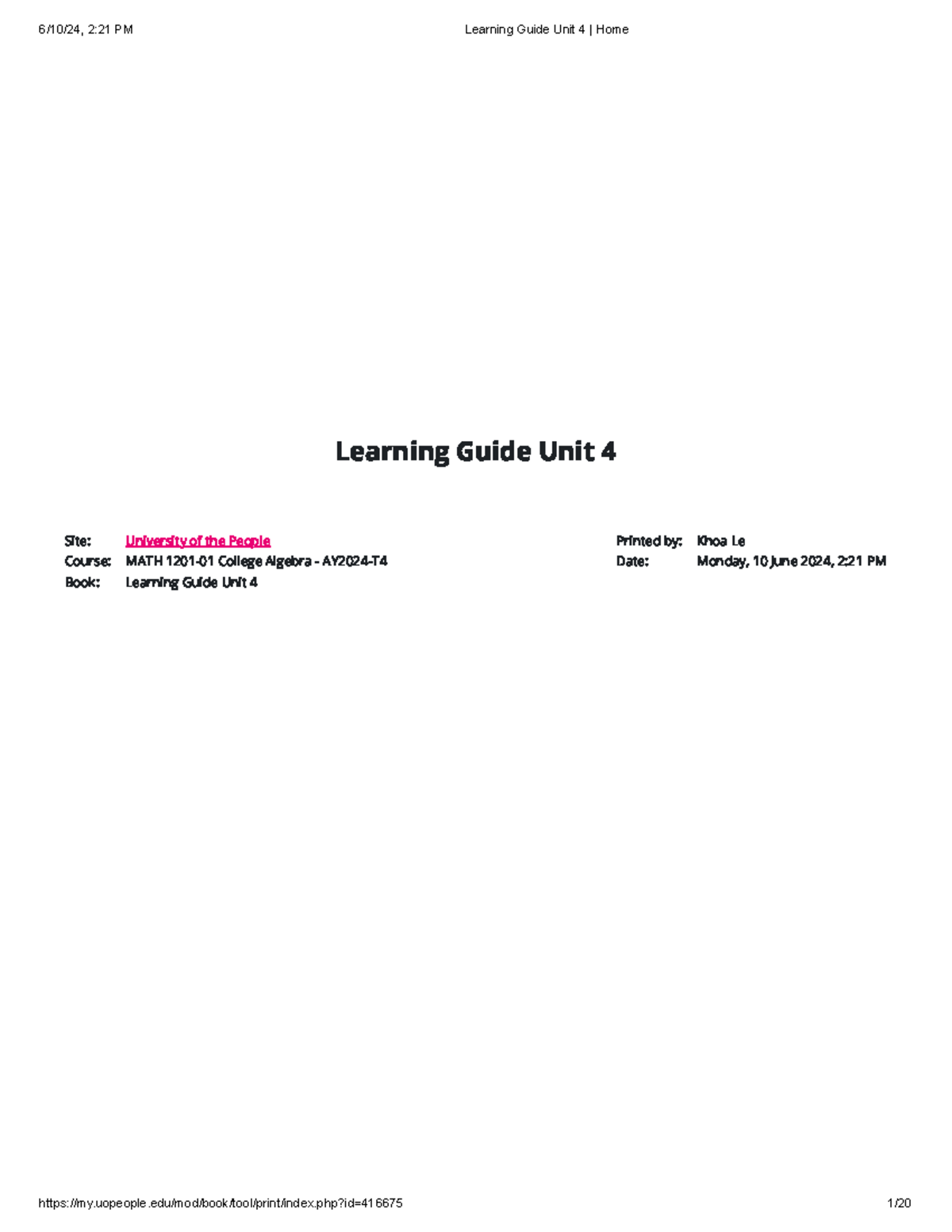 Learning Guide Unit 4 Home - Learning Guide Unit 4 Site: University of ...