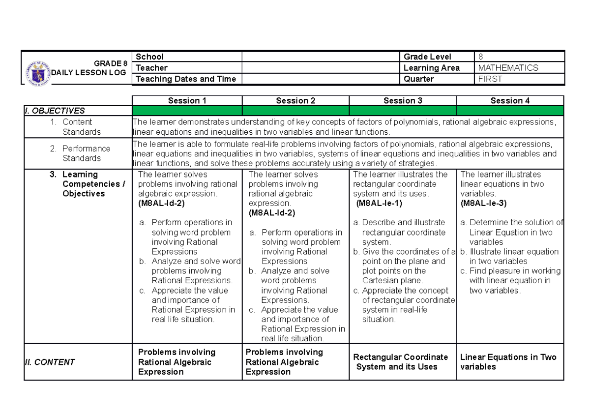 G8DLL Q1W6 LC06-08 - This is a sample daily lesson log in english 8 ...