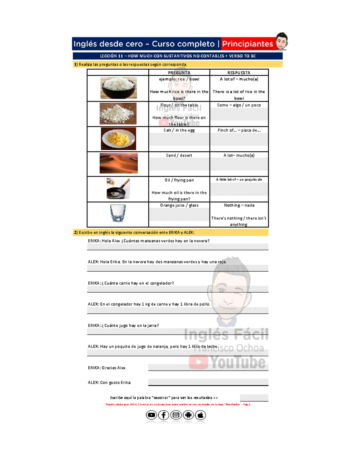 LECCIÓN 11-20: EJERCICIOS DE INGLÉS NIVEL A1-A2 - Studocu