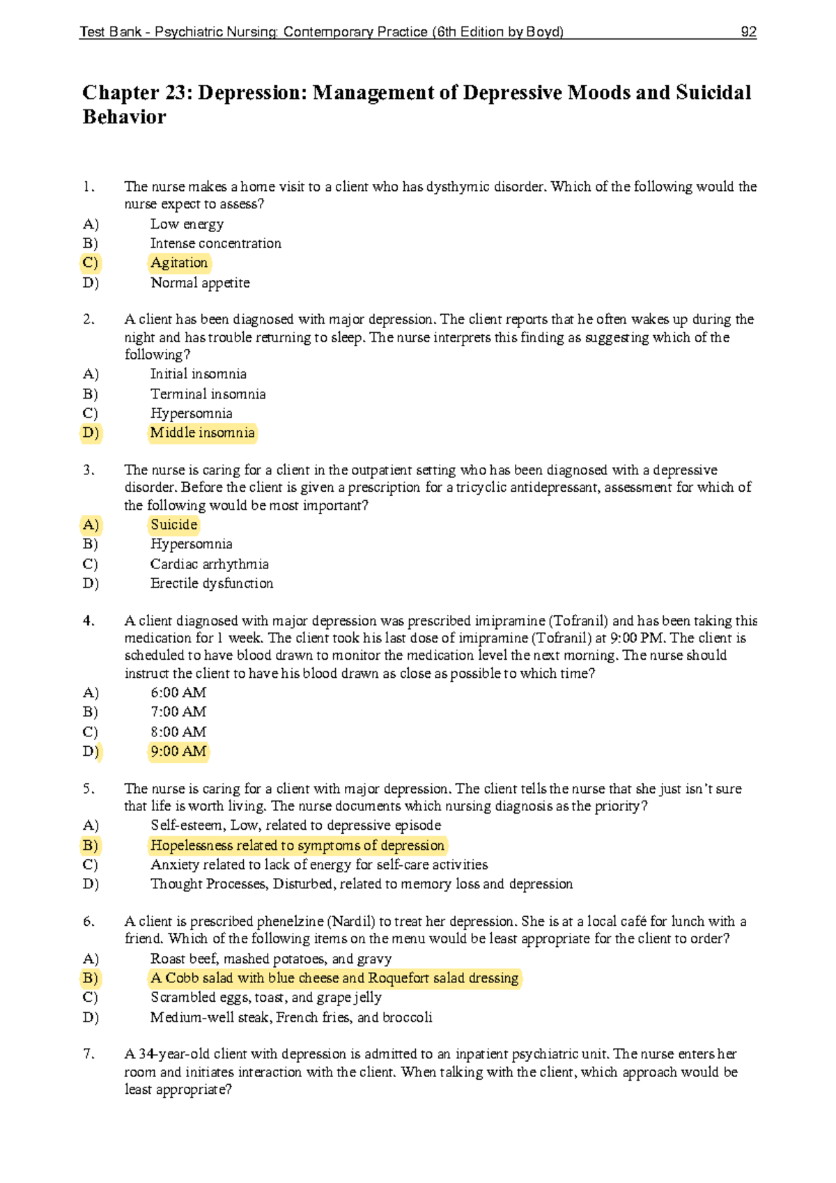 Ch 23: Managing Depressive Moods and Suicidal Risks in Clients - Studocu