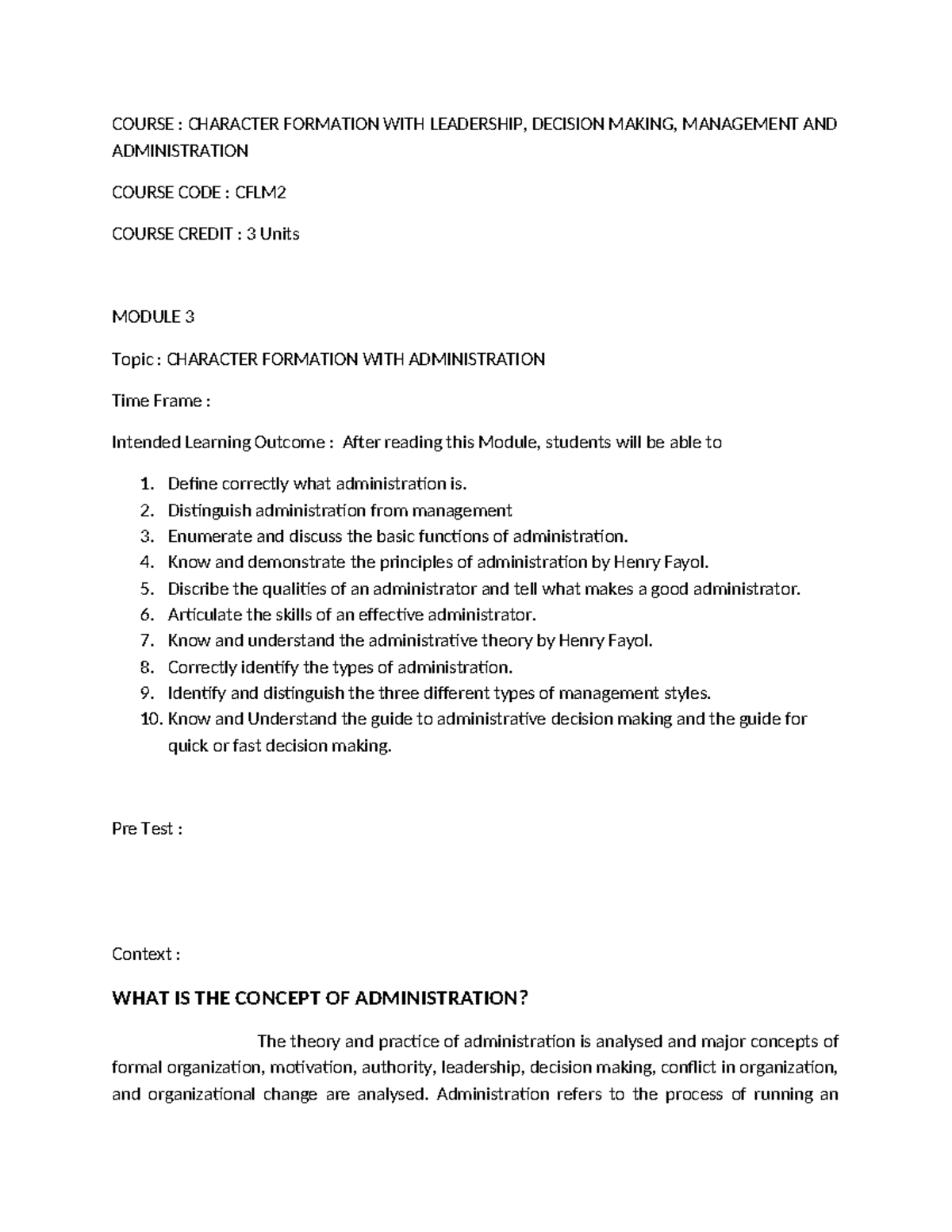 CFLM Module 4: Character Formation & Administration Principles - Studocu