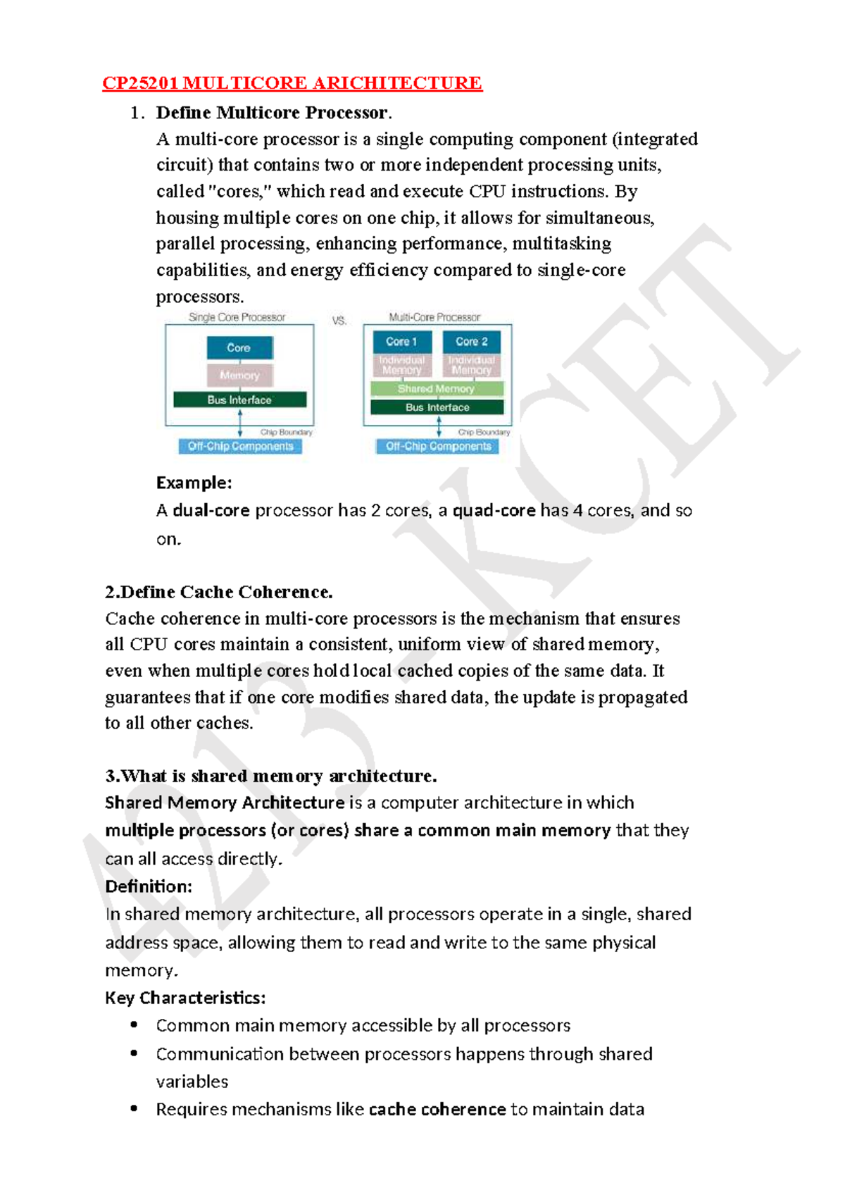 CP25201 MULTICORE ARCHITECTURE: Key Concepts & Challenges - Studocu