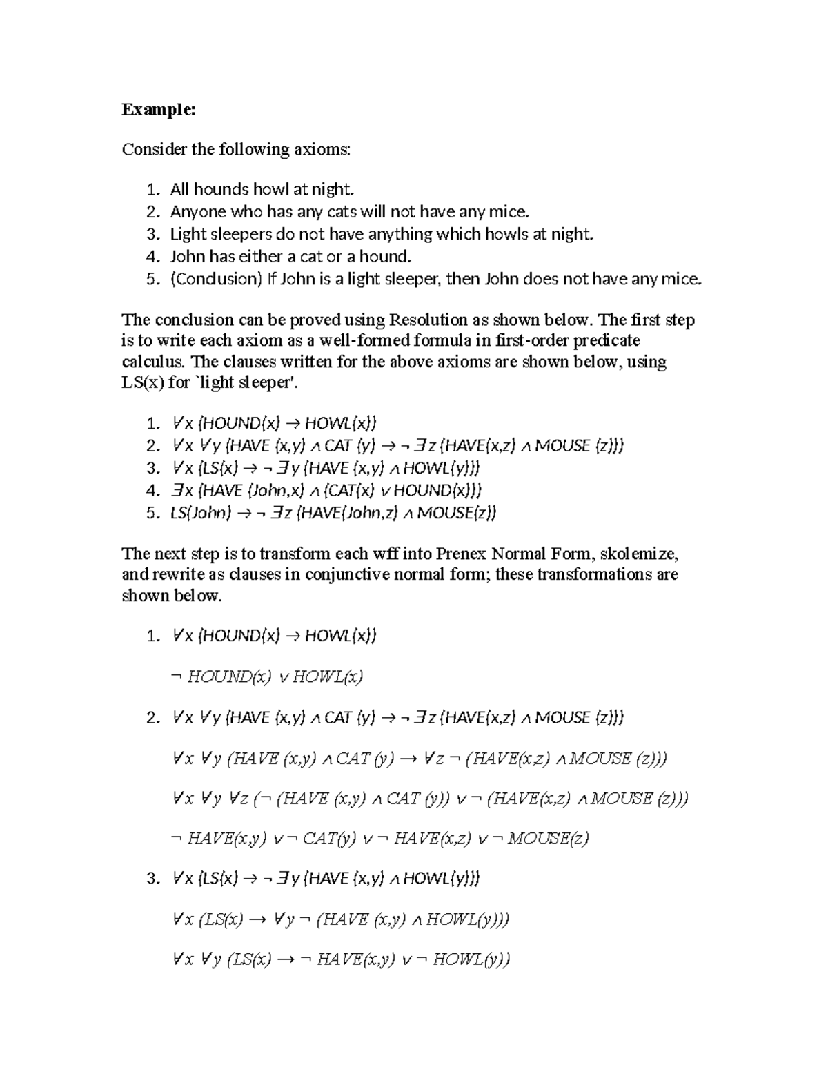 Resolution Proof Example for Logic Axioms and Clauses - Studocu
