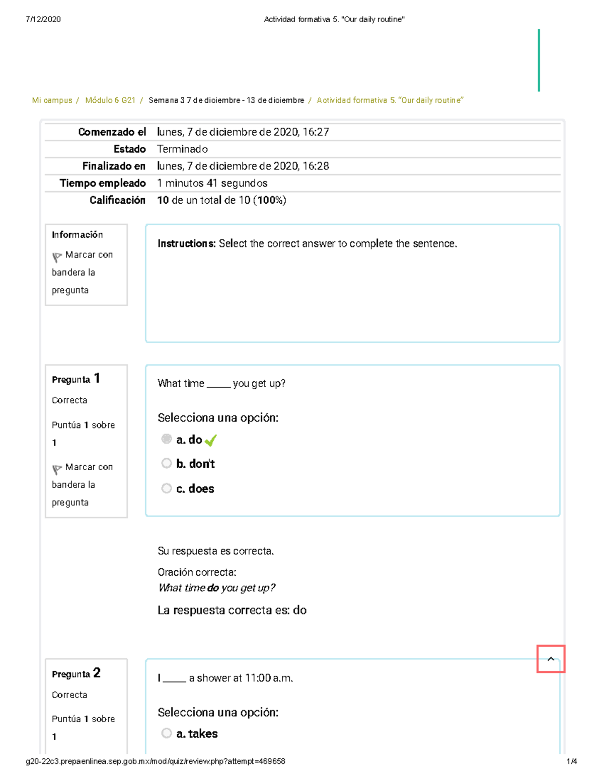 Cuestionario G21: Actividad Formativa 5 - Nuestra Rutina Diaria - Studocu