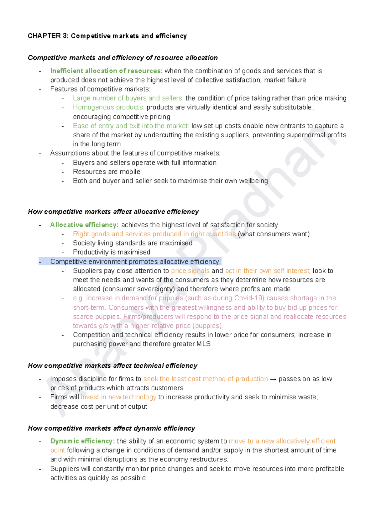 Unit 3/4 Economics: Chapter 3 - Competitive Markets & Efficiency - Studocu