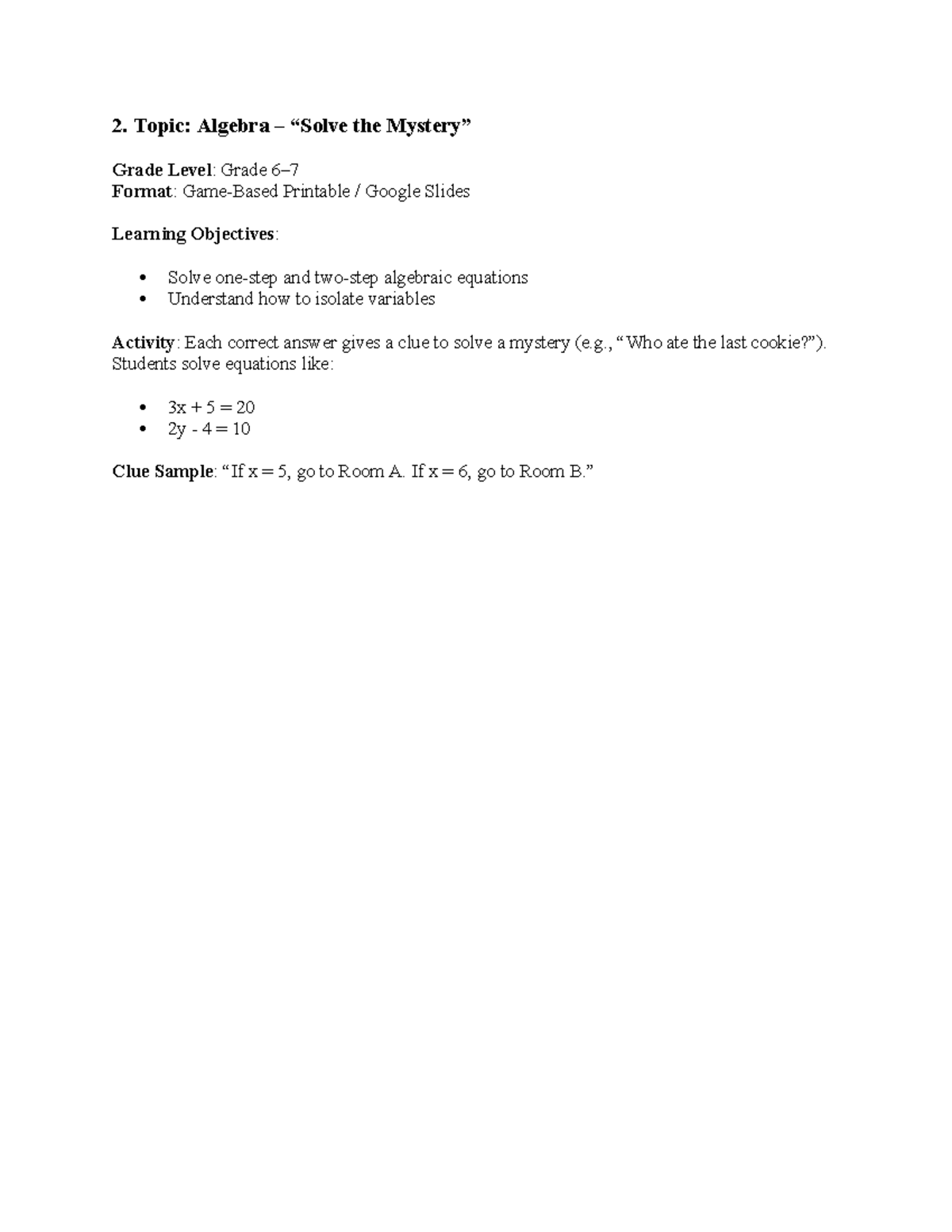 Algebra mystery activity notes for MATH1 class - Studocu