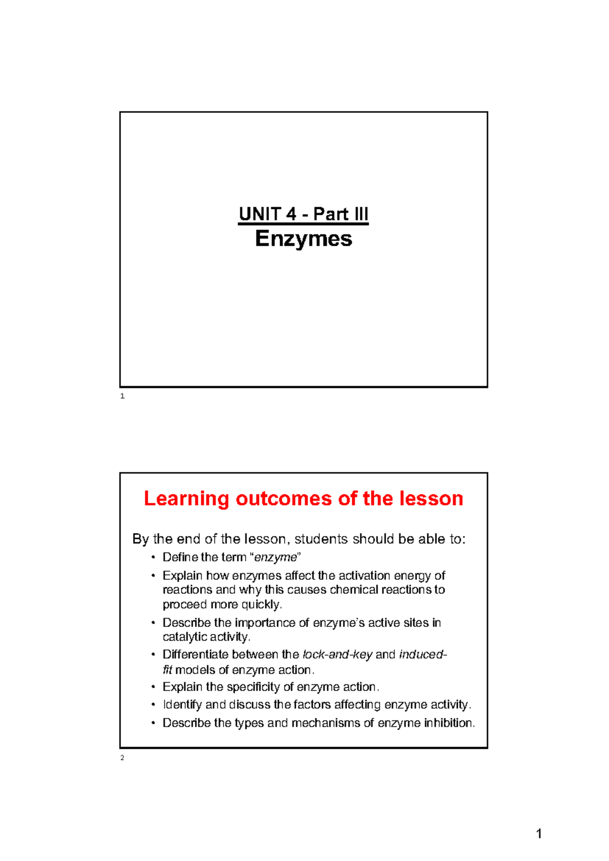 Unit 4 Enzymes: Learning Outcomes and Key Concepts - Studocu