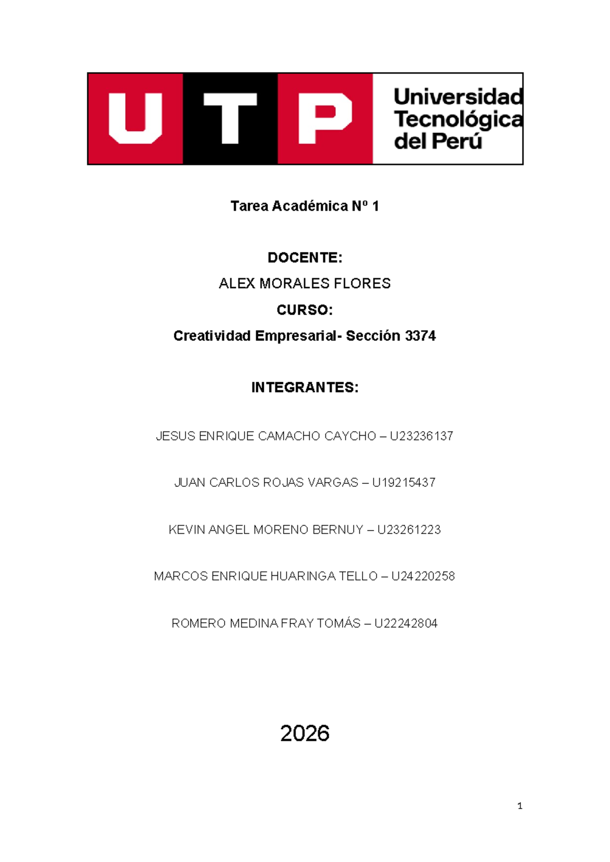 Tarea Académica Nº 1: Análisis de la Creatividad y Pensamiento Creativo ...