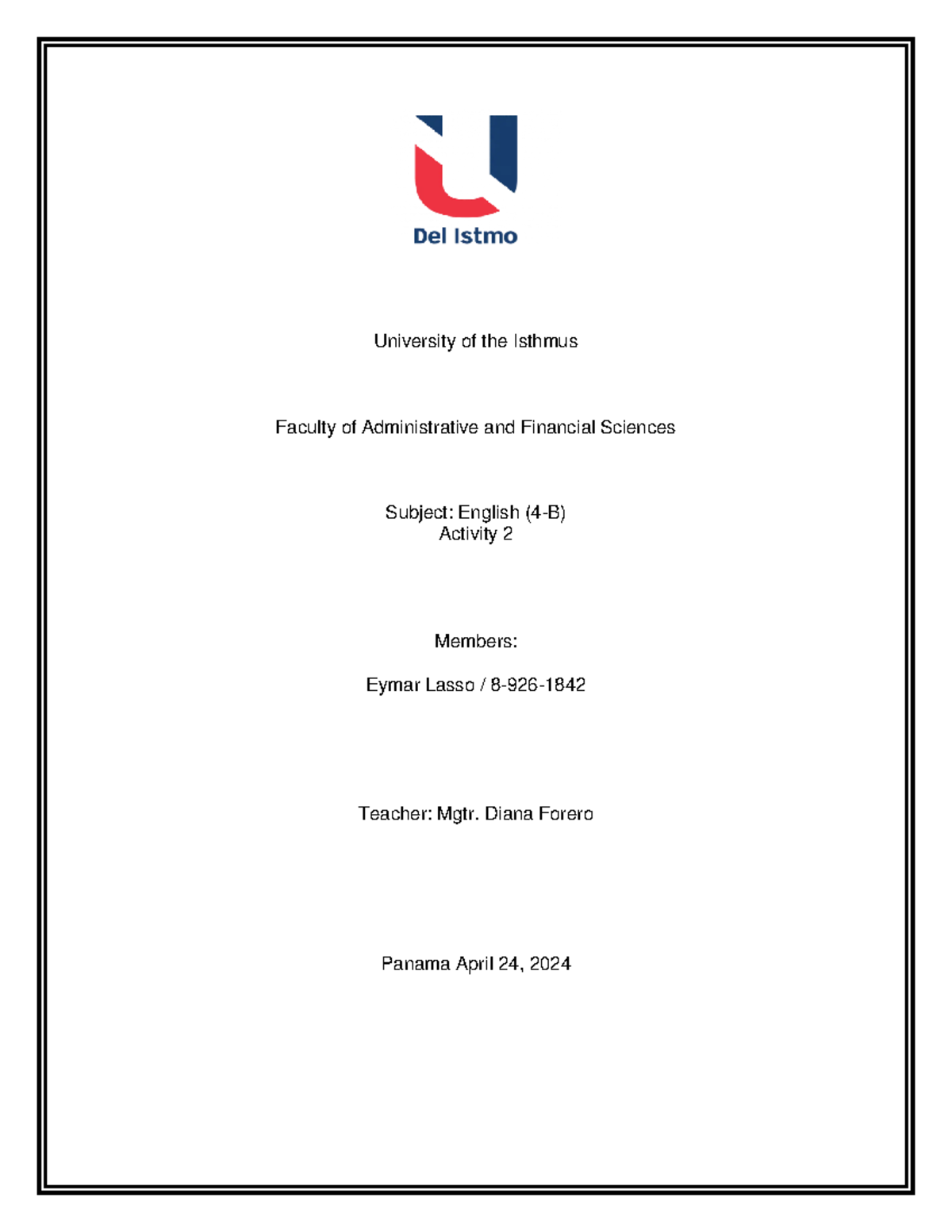 Eymar Lasso - English Module 2 - University of the Isthmus Faculty of ...