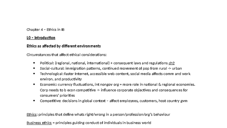 Chapter 4: Ethics in International Business (IB L0) - Class 6 Notes ...