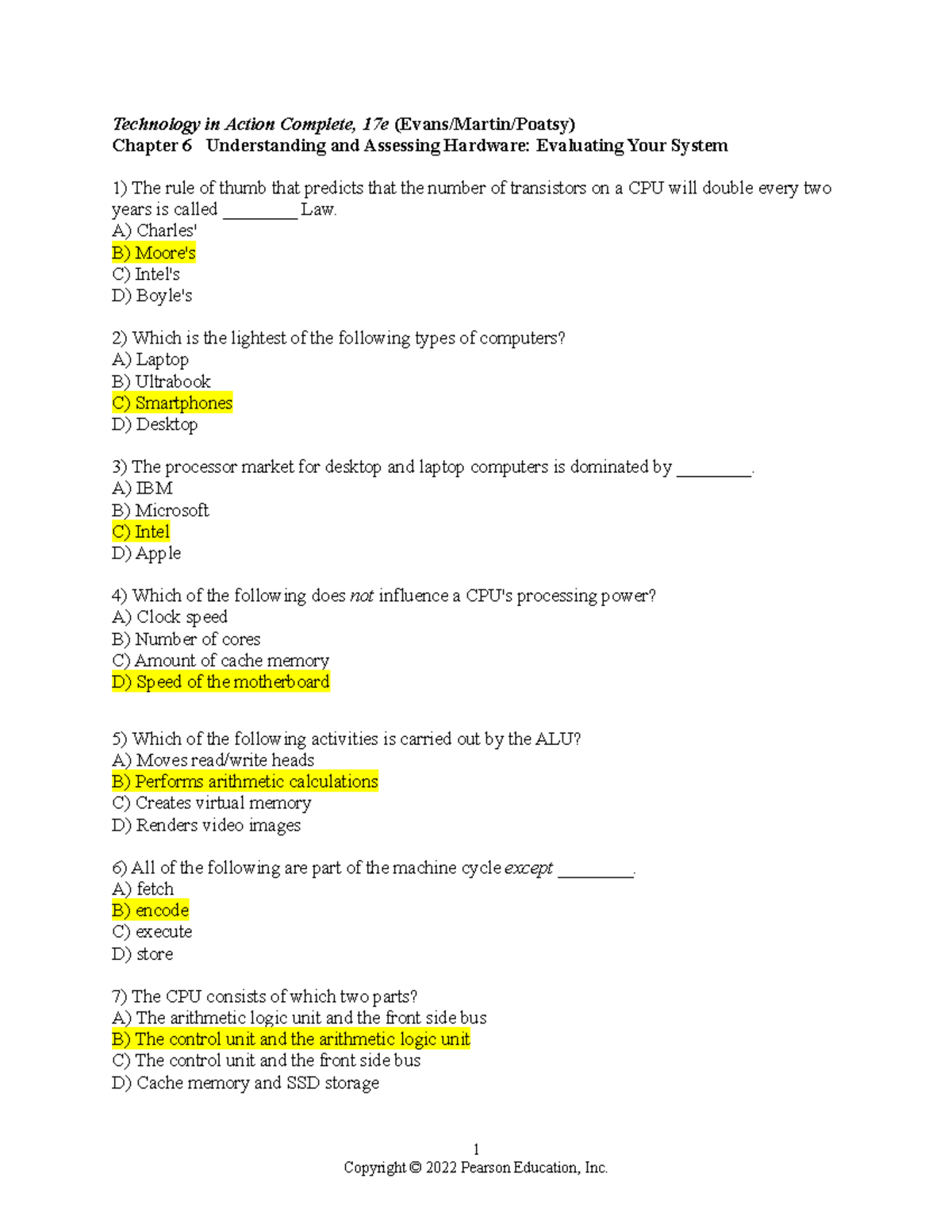 Chapter 6 - Quiz on Understanding & Assessing Hardware - Studocu