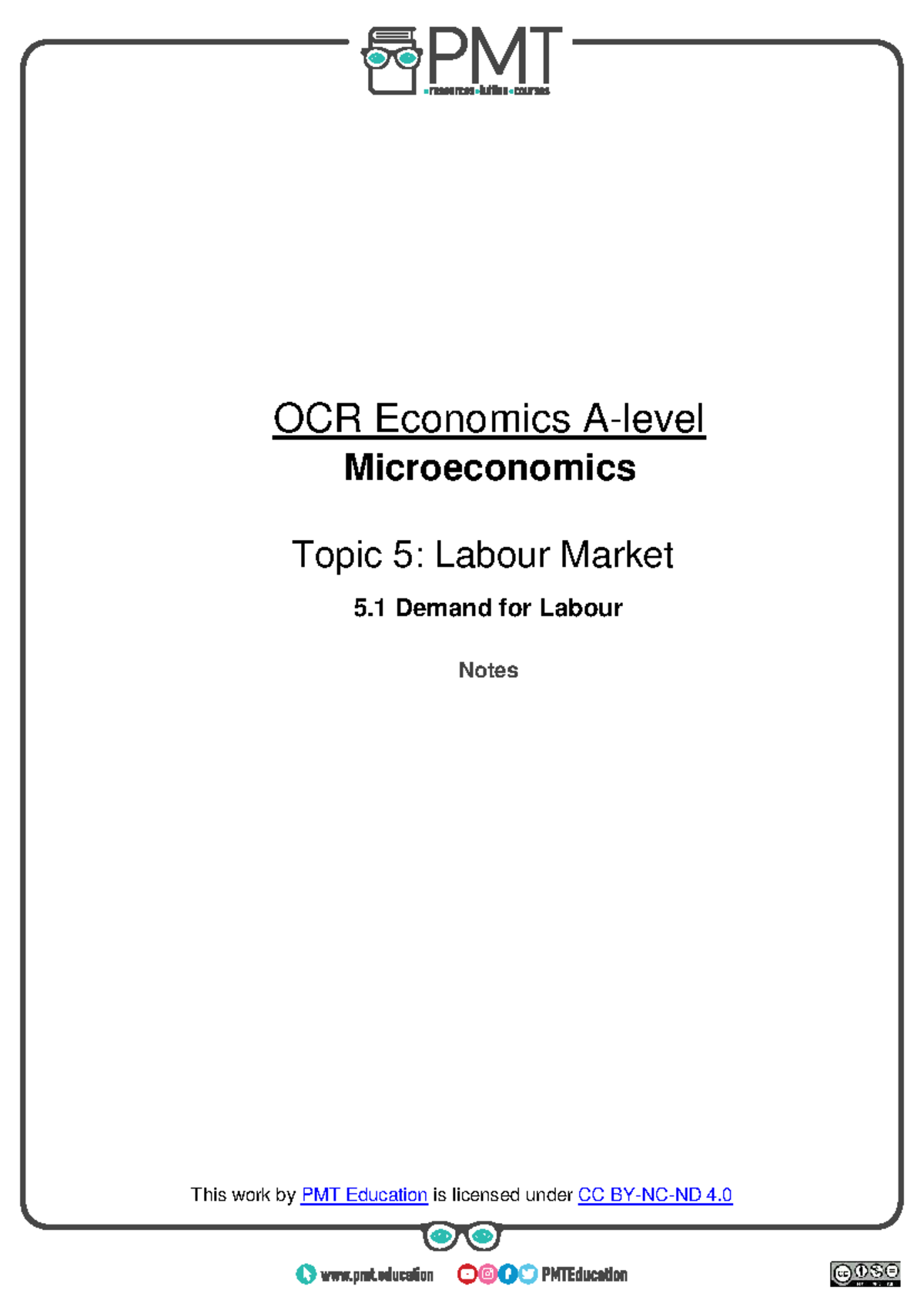OCR Economics Microeconomics Topic 5.1: Demand for Labour Notes - Studocu