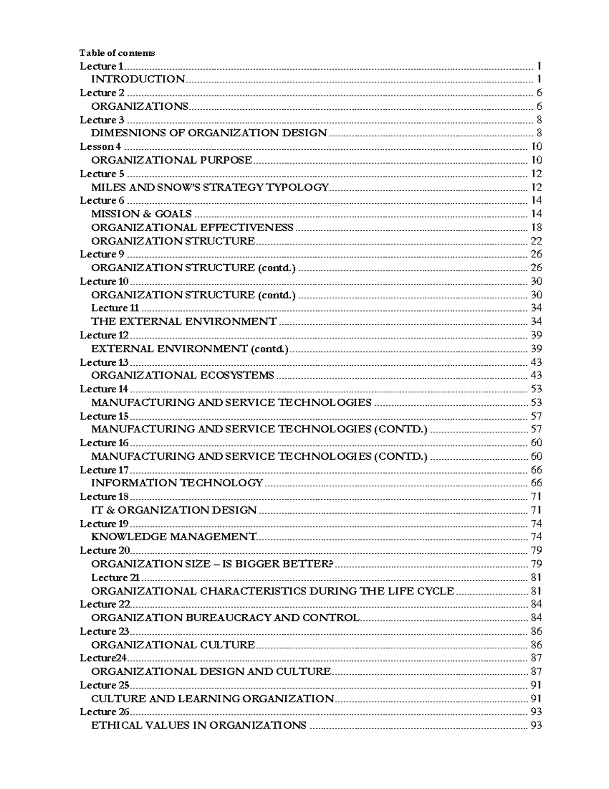 MGT504 Lecture Handouts: Organizational Design & Challenges - Studocu