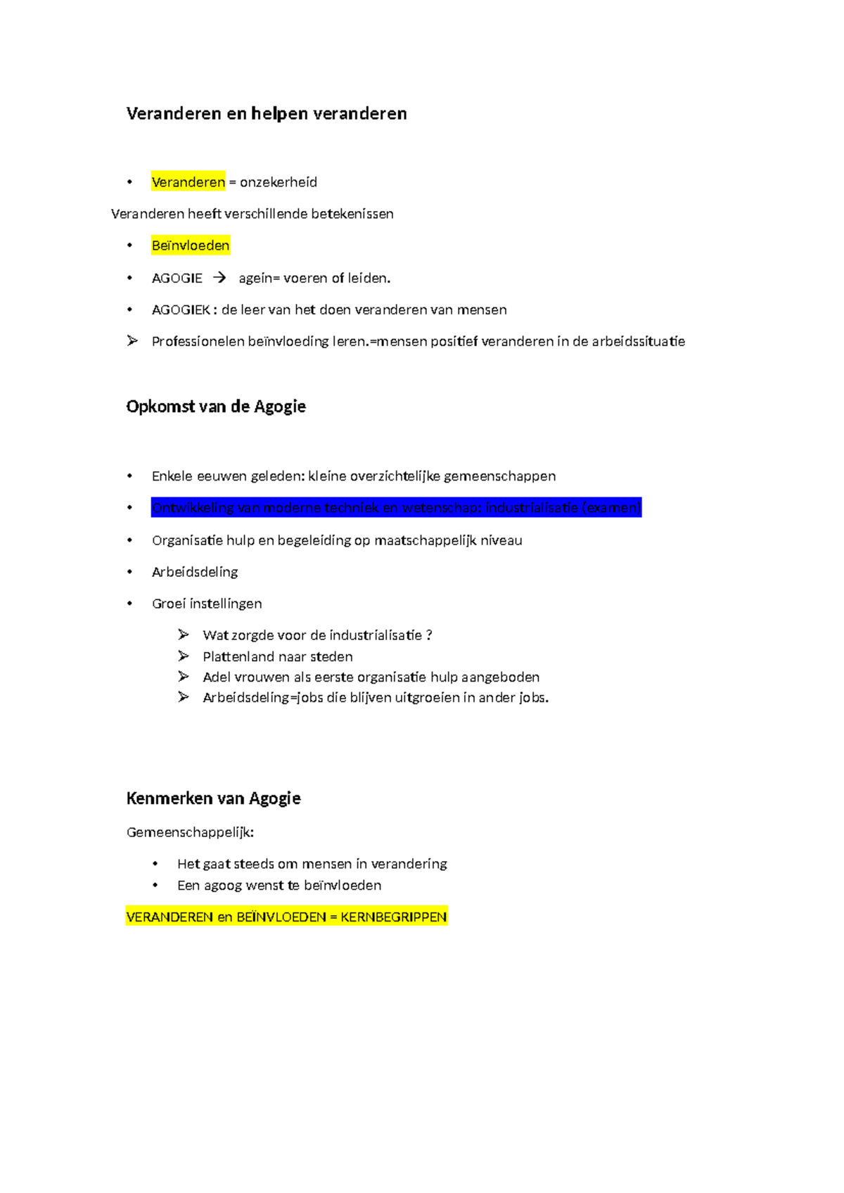 Samenvatting H1: Agogie en Verandering in Psychosociale Context - Studocu