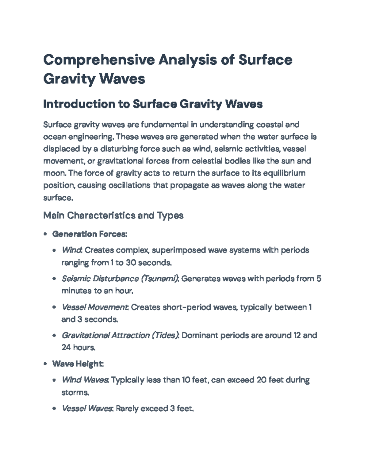 Analysis of Surface Gravity Waves: Characteristics & Applications ...
