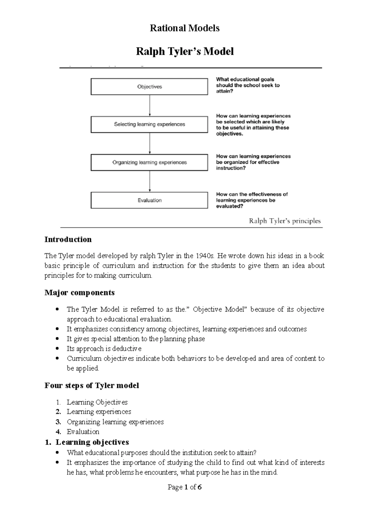 Rational Models - Tyler & Taba model - Ralph Tyler’s Model Introduction ...