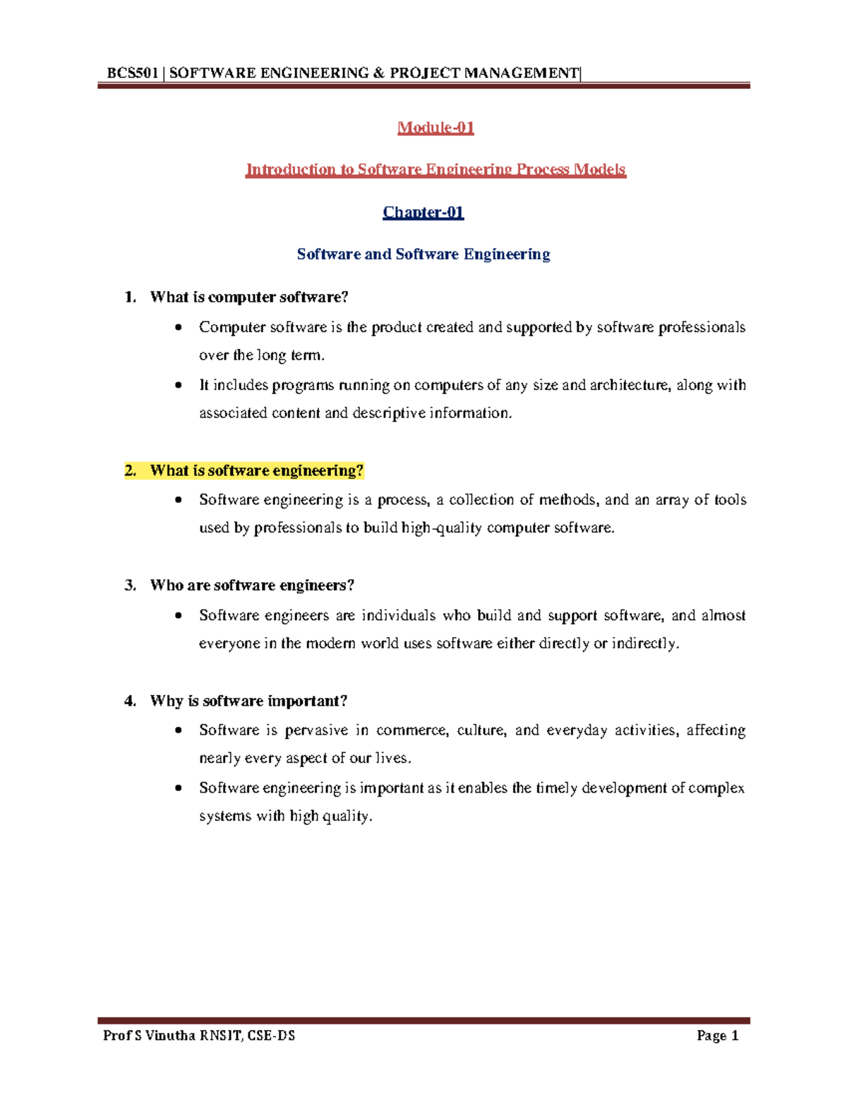 BCS501 SOFTWARE ENGINEERING PROJECT: Overview of Software Engineering ...