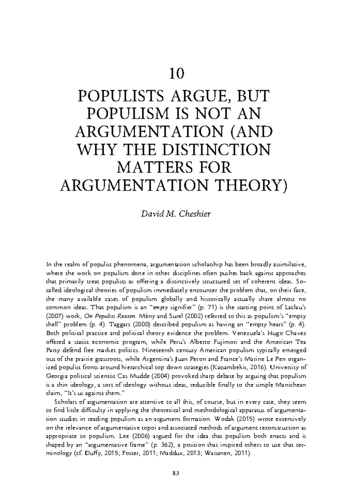 Networking Argument: The Dynamics of Populism in Argumentation Theory - Studocu