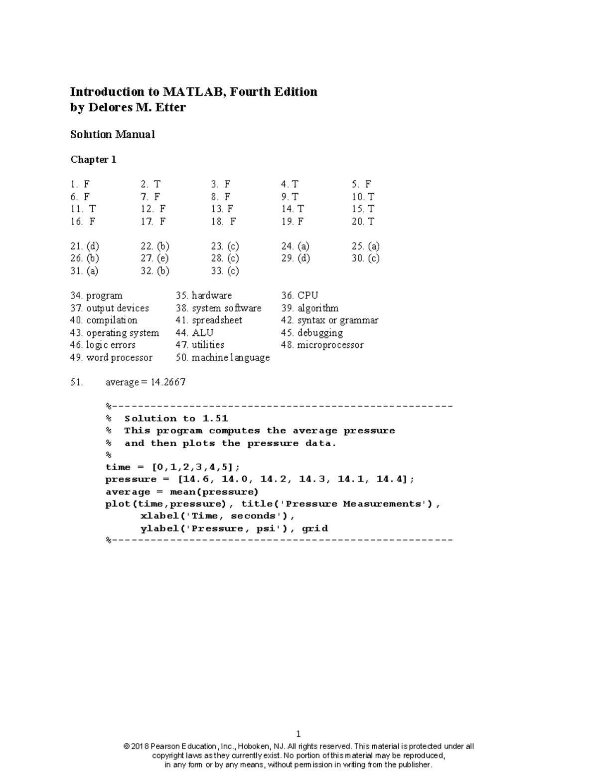 Etter M. MATLAB 4th Ed. Solutions Manual - Instructor's Guide (PDF ...