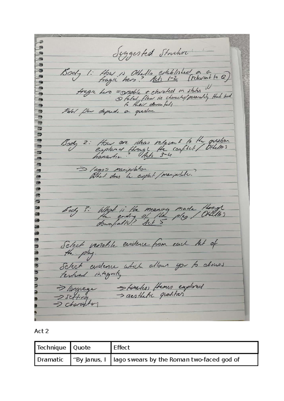 Othello: Act 2 & 3 Techniques, Quotes, and Effects Analysis - Studocu