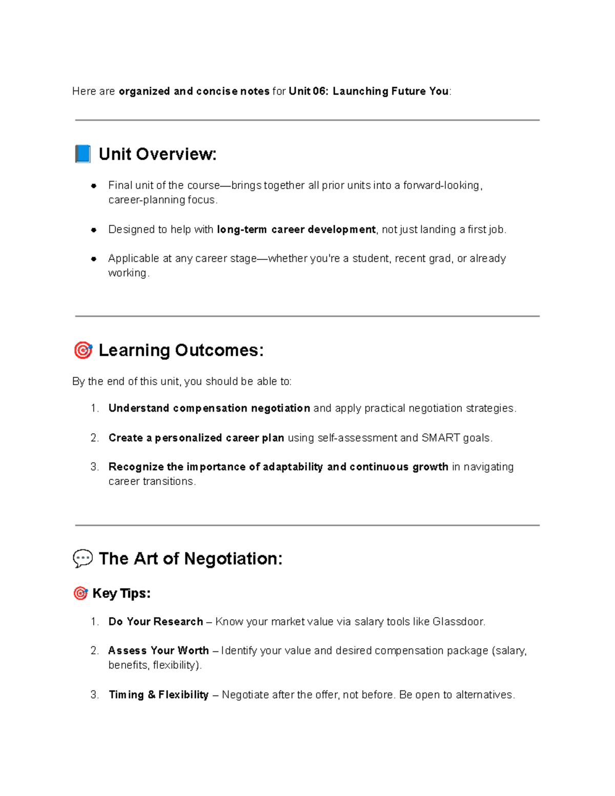Unit 06: Launching Future You - Final Exam Notes on Career Development ...