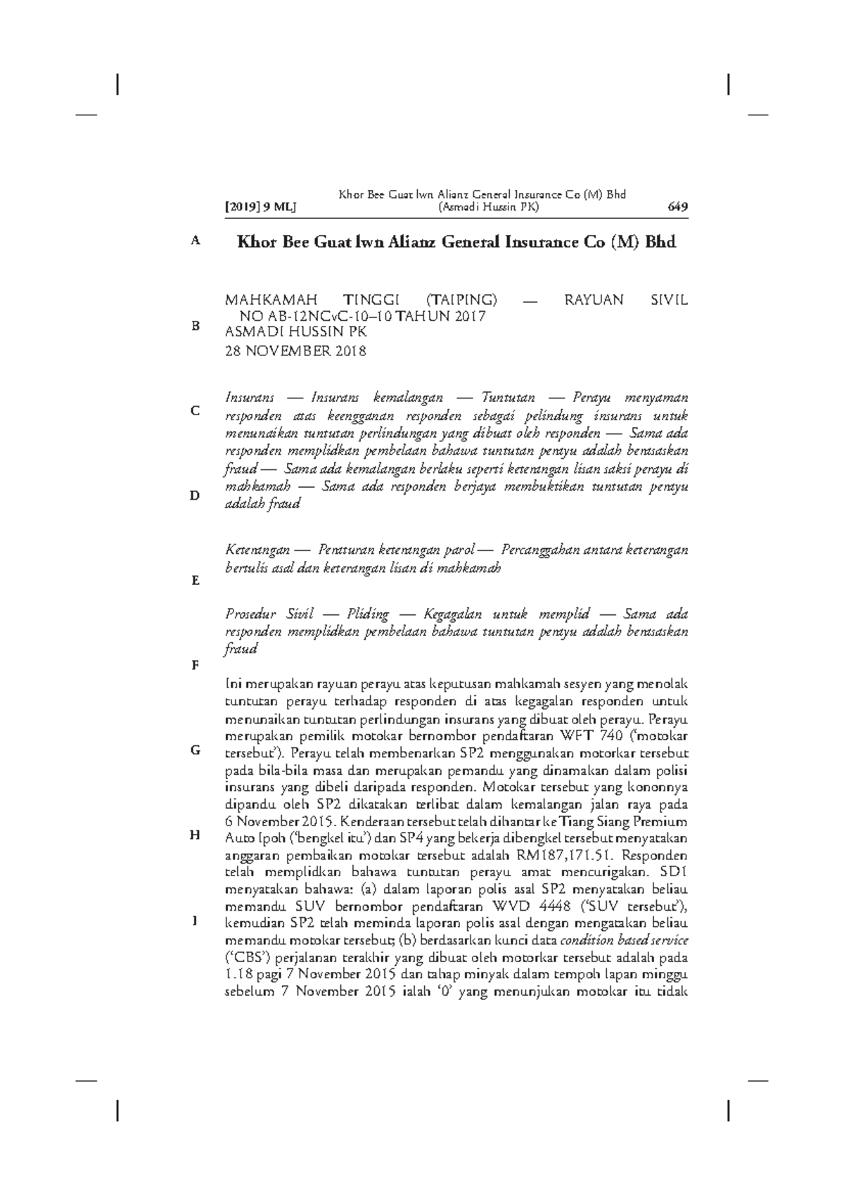 Khor Bee Guat v Alianz General Insurance Co (M) Bhd: Kes Rayuan Sivil ...