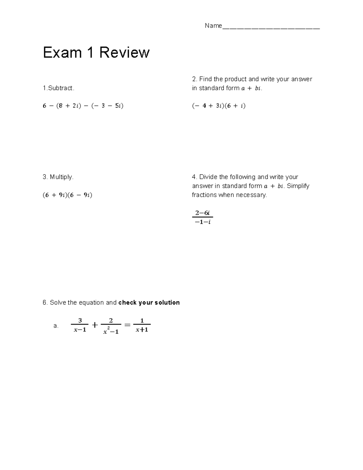 Math 101 Exam 1 Review - Studocu