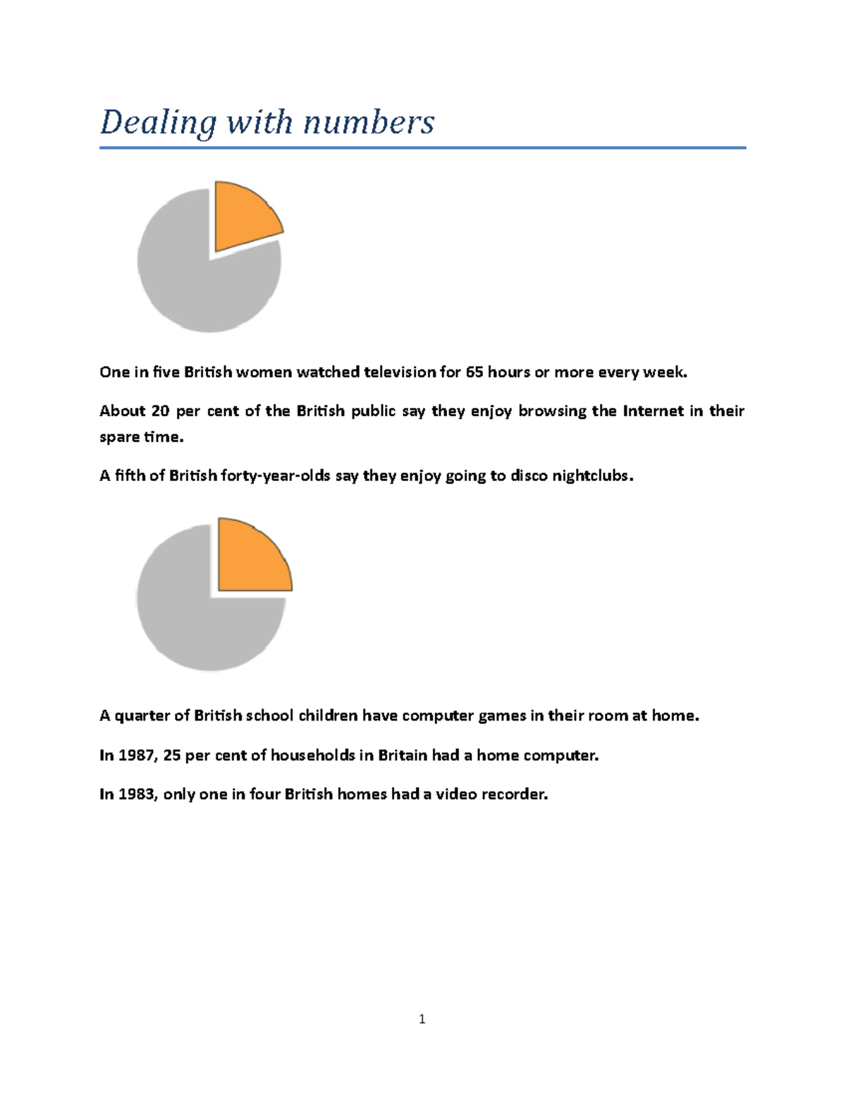 Describing proportions, making comparisons - Dealing with numbers One ...