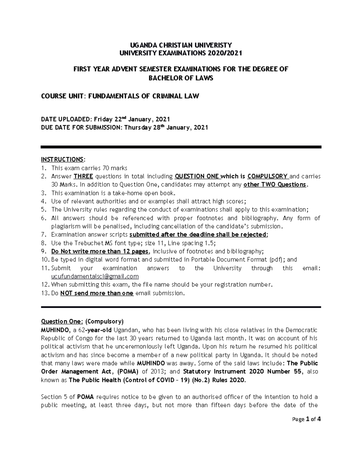 LLB 1 Fundamentals of Criminal Law Final Exam 2021 Insights - Studocu