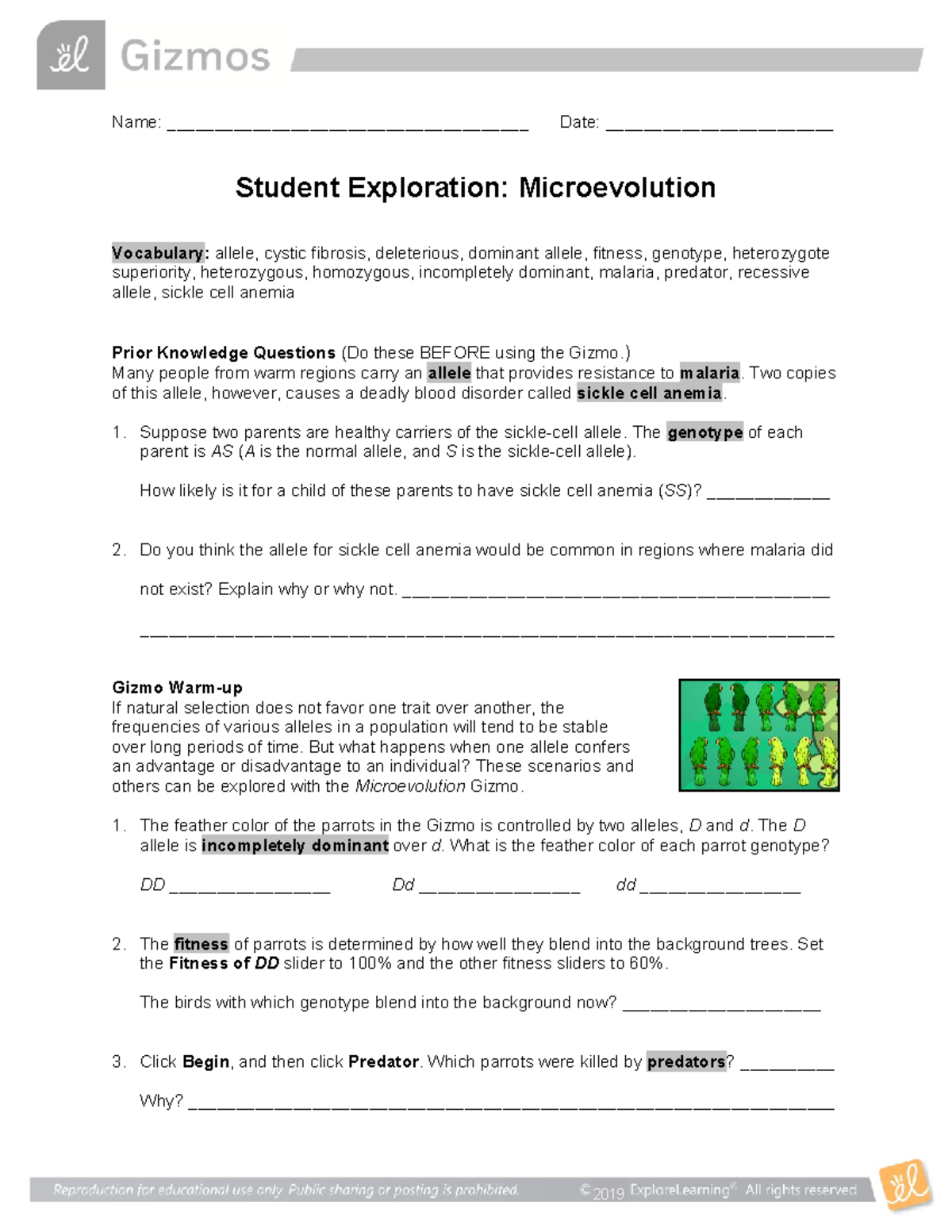 Microevolution SE Exploration - Understanding Alleles and Fitness - Studocu